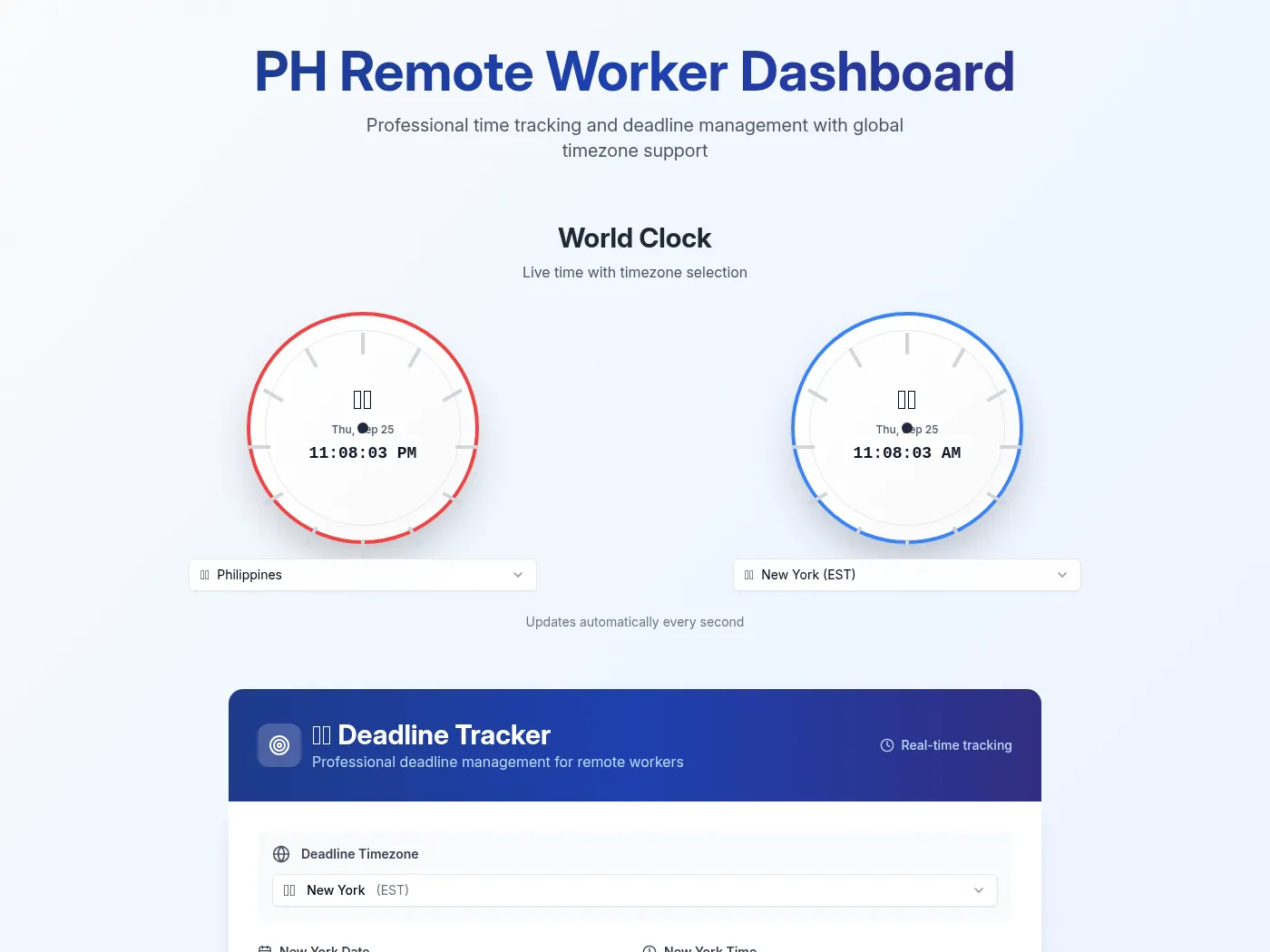 Dual Clock React Component for PH and EST Time Zones
