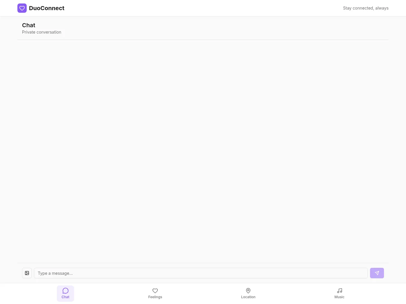 DuoConnect: Private Two-Person Chat App with Feelings, Location, and Music Sharing