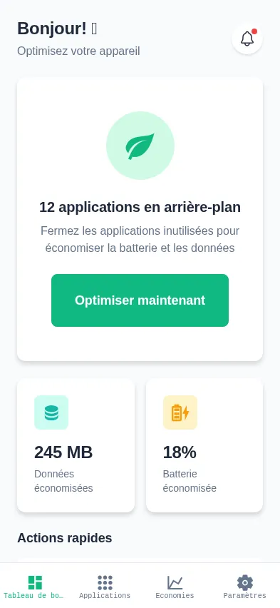EcoApp: Optimiseur intelligent de batterie et données pour Android