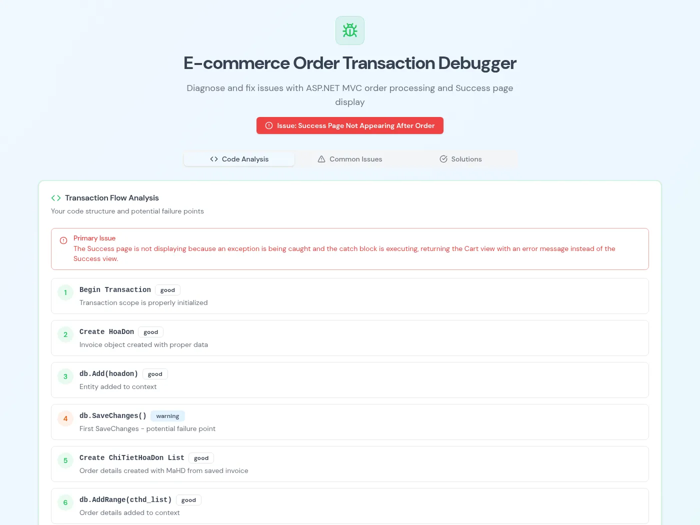 E-commerce Order Transaction Debugging Tool