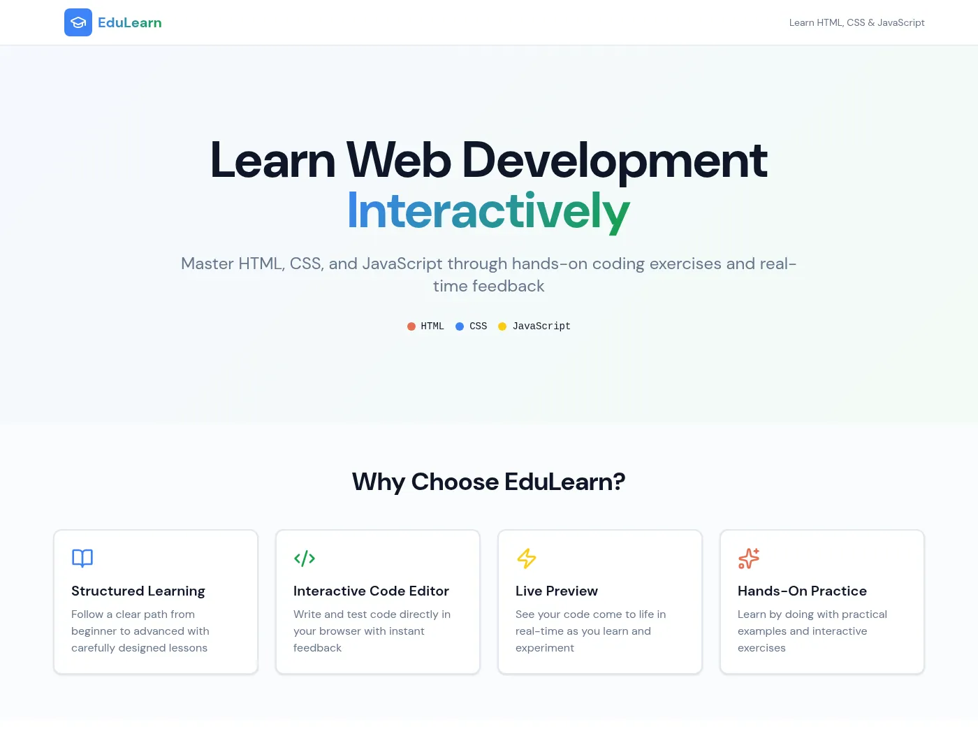 EduLearn: Interactive Web Platform for HTML, CSS & JavaScript