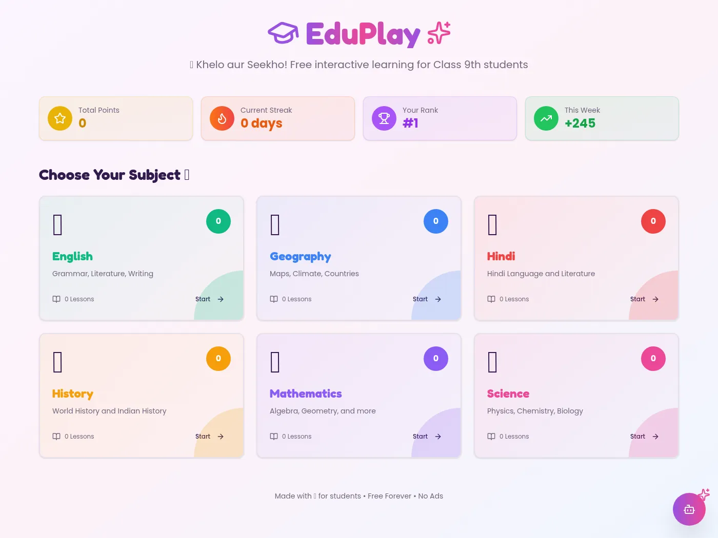 EduPlay: Free Interactive Learning App for 9th Grade Students