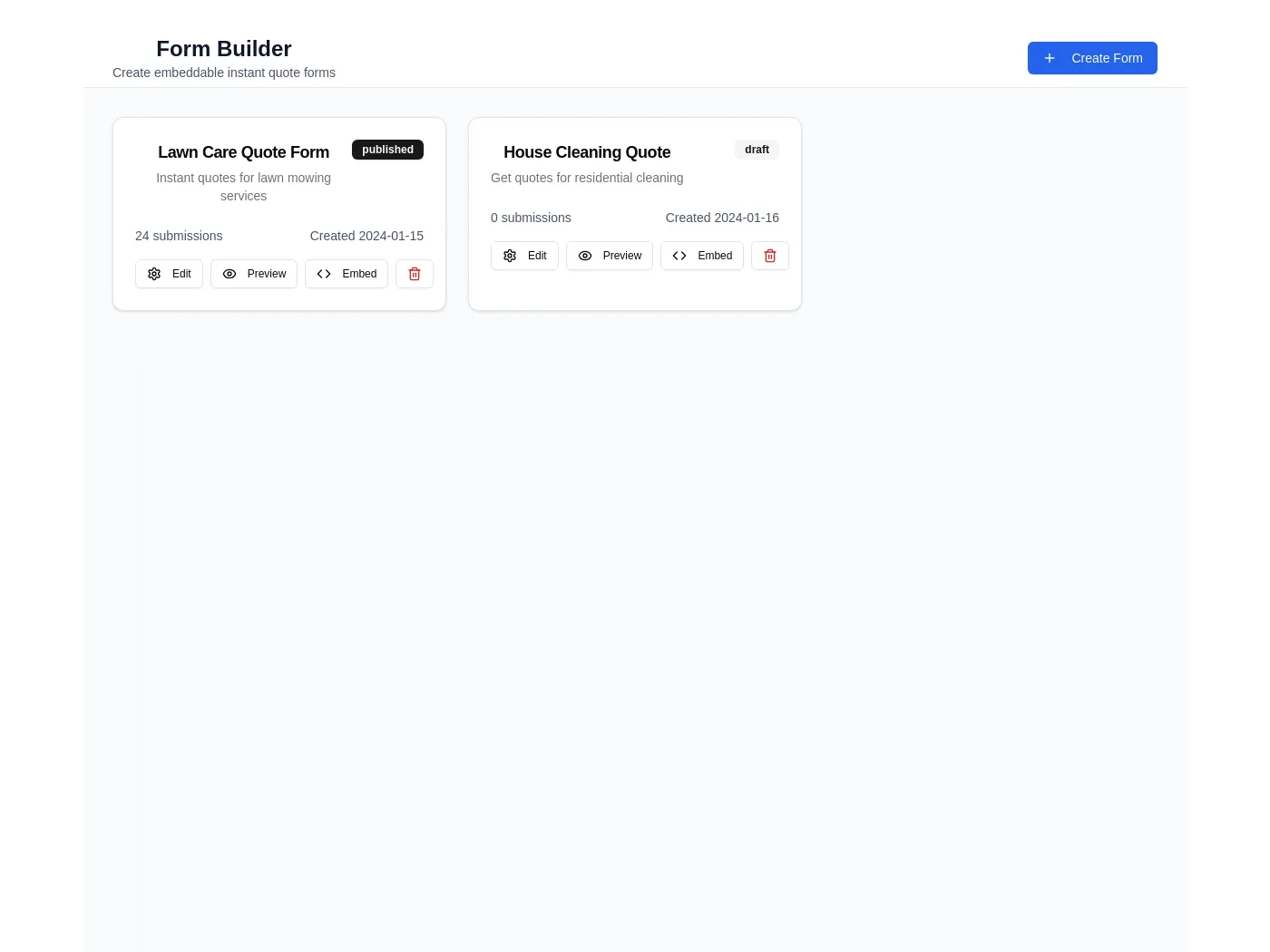 Embeddable Form Builder with Instant Quotes