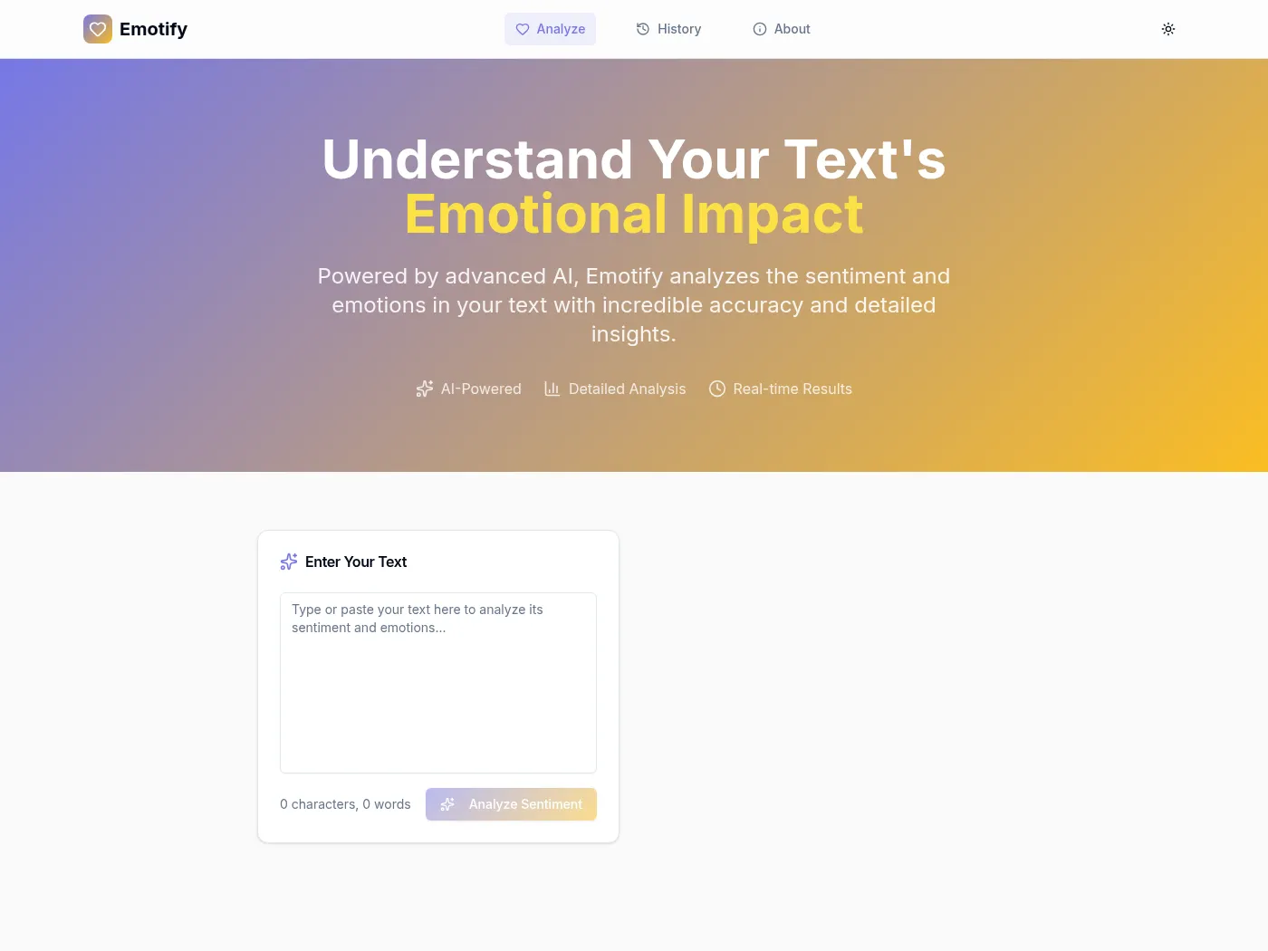 Emotify React - Clean UI Sentiment Analysis App
