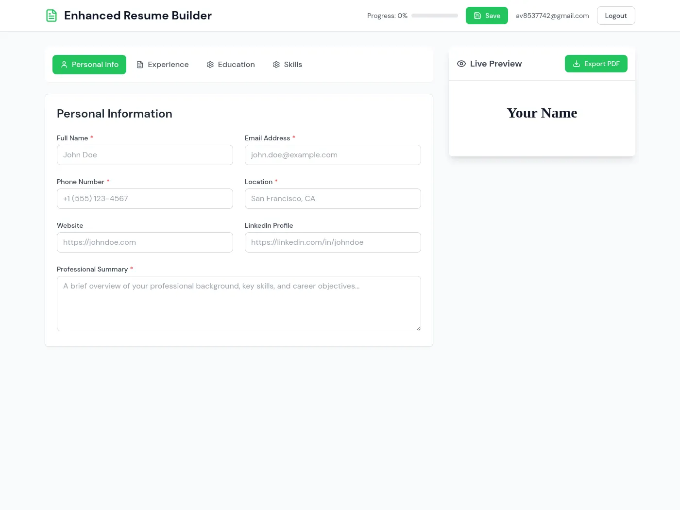 Enchanced Resume Builder Web App