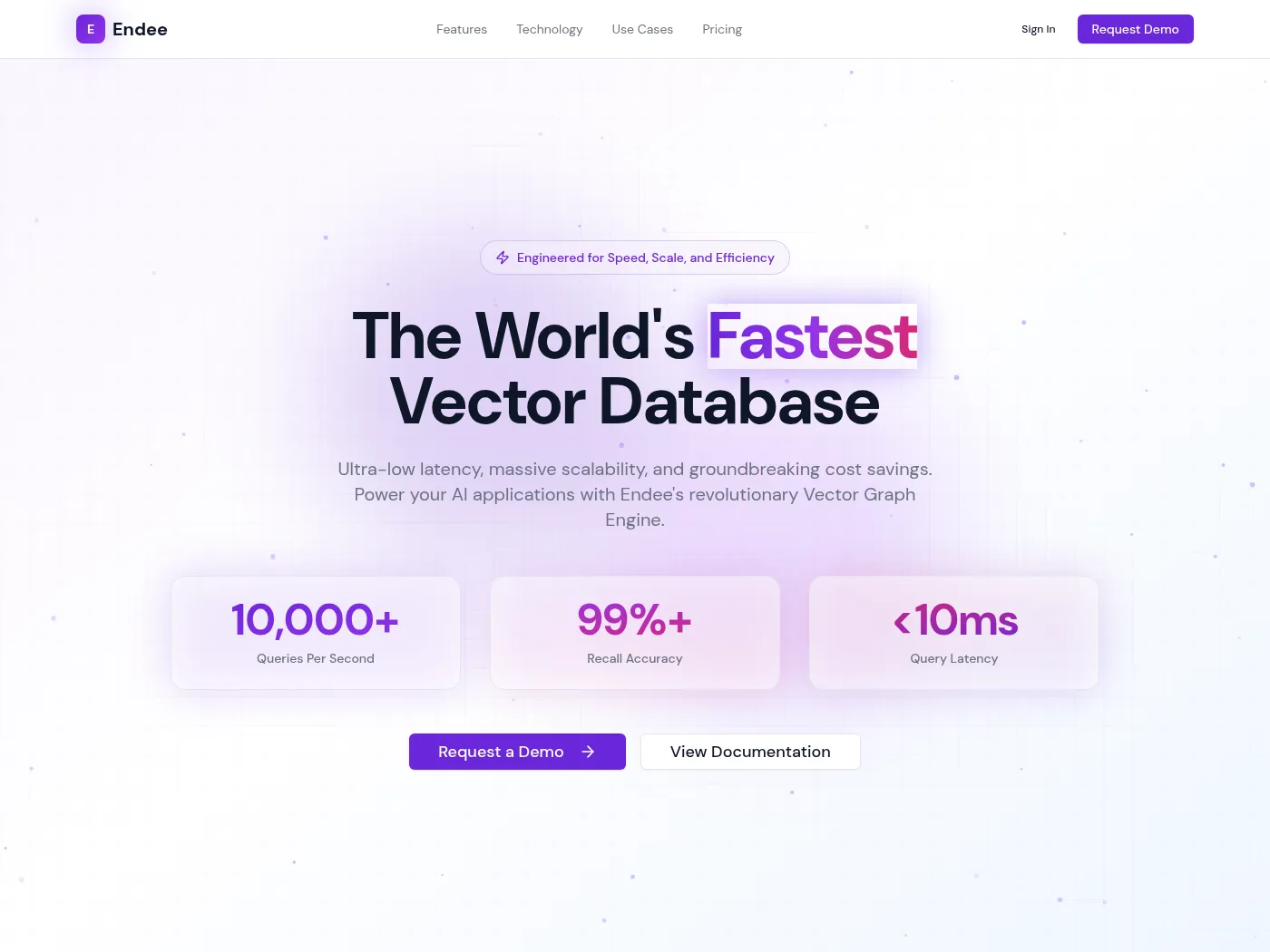 Endee: The World's Fastest Vector Database Webpage
