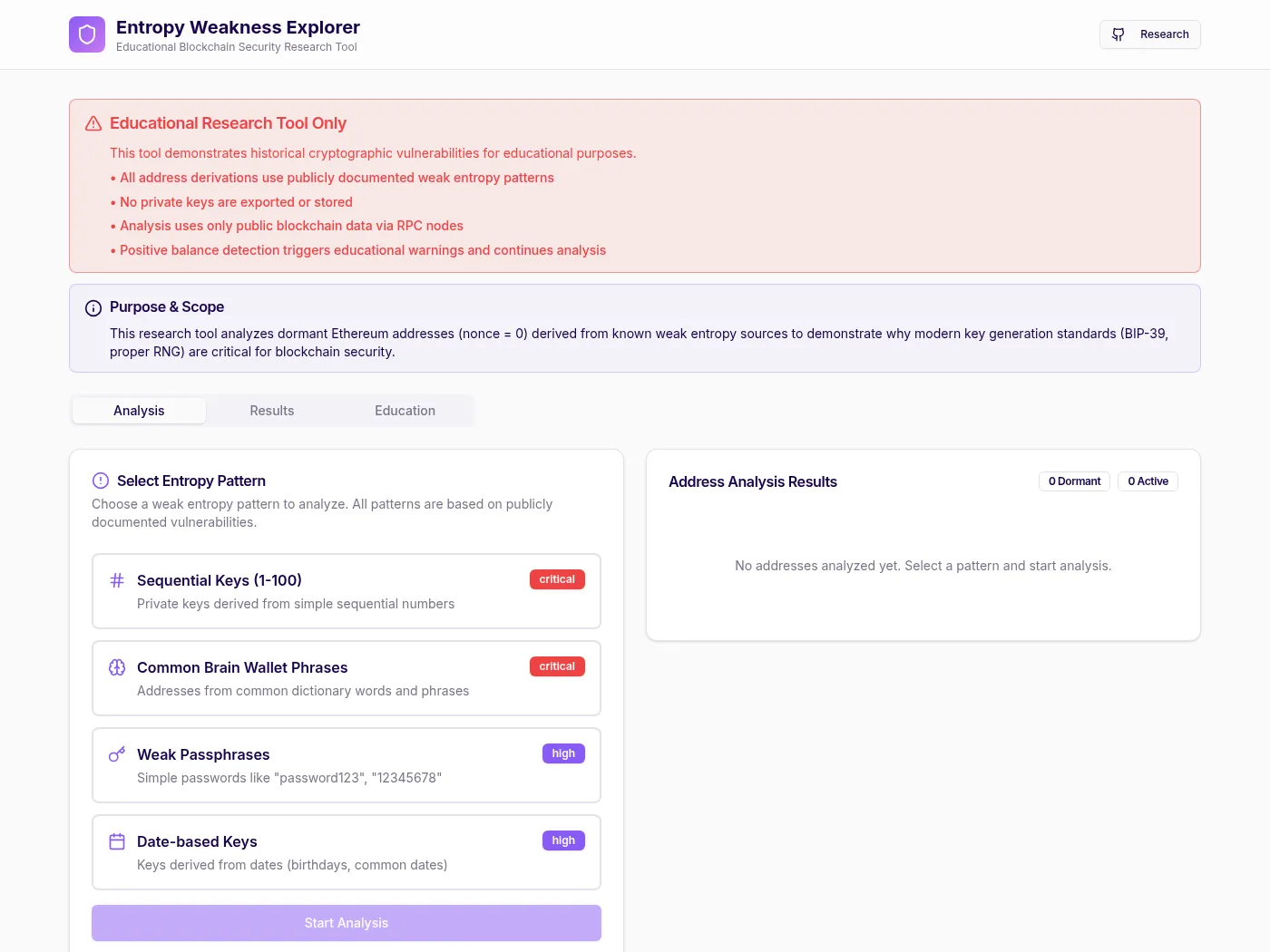 Entropy Weakness Explorer: An Open Source Ethereum Key Risk Analyzer