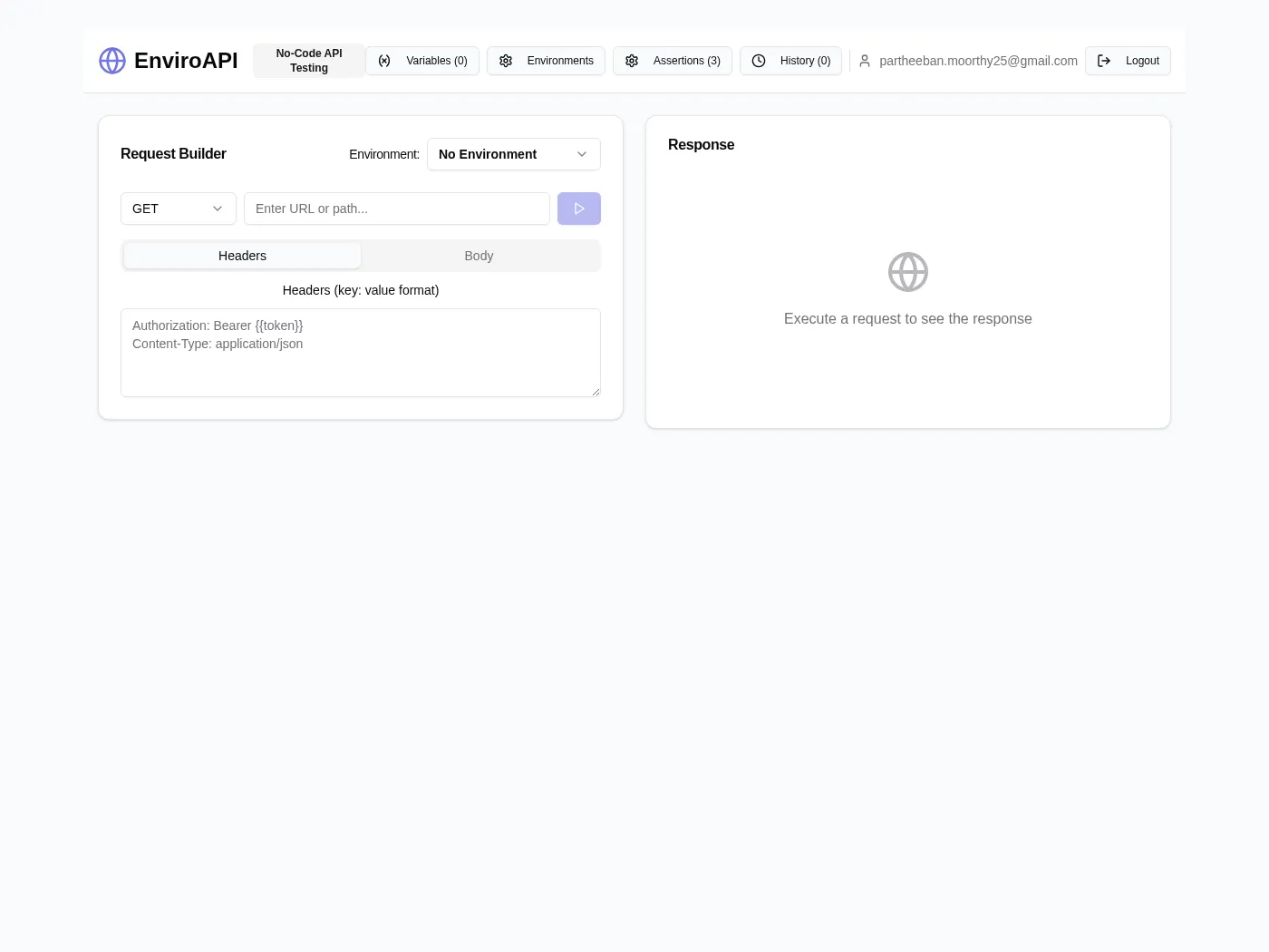 EnviroAPI: No-Code API Testing Platform with Environment & Variable Management