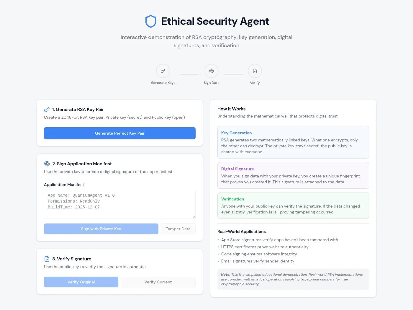 Ethical Security Agent: Demonstrating Digital Trust with RSA Signatures