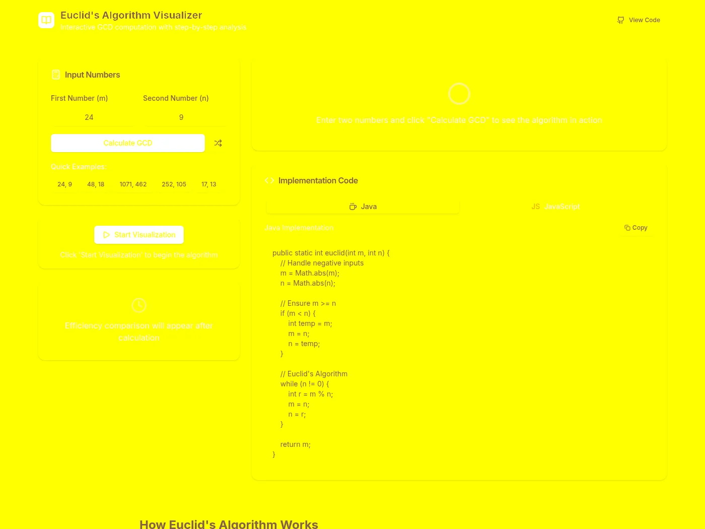 Euclid’s Algorithm Interactive Visualizer