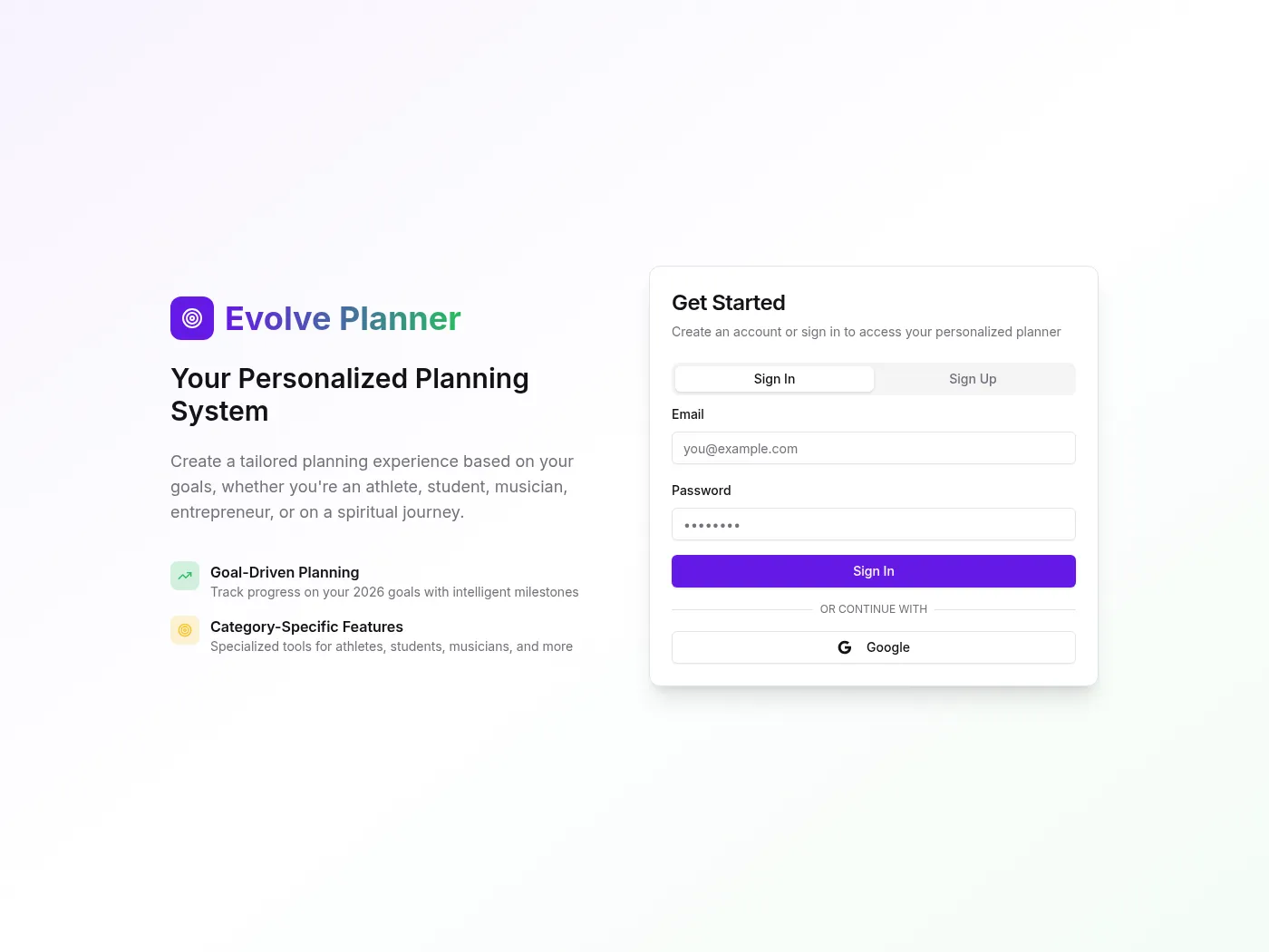 Evolve Planner: Personalized Digital Planning System