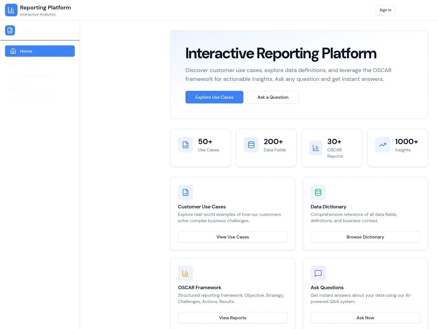 Interactive Reporting Platform with Use Cases and OSCAR Framework