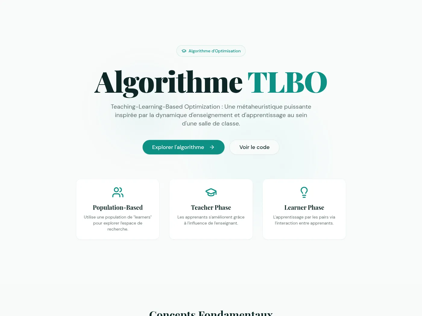 Exposé interactif sur l'algorithme TLBO avec démo de code