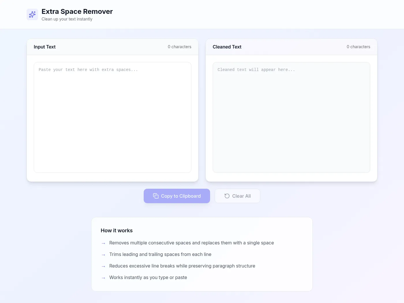 Extra Space Text Remover Tool