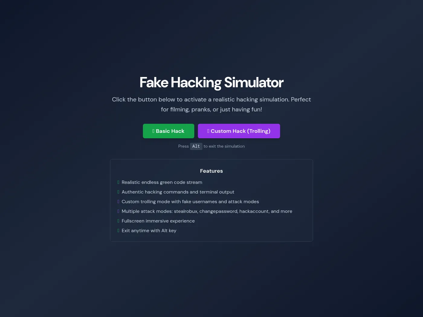 Realistic Fake Hacking Simulation Button
