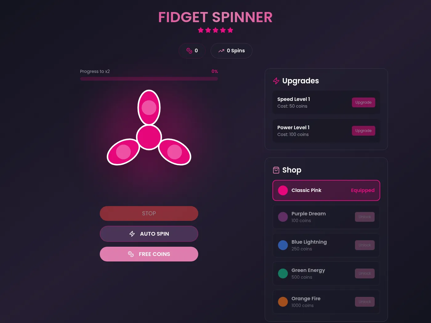 Fidget Spinner Game Web Clone