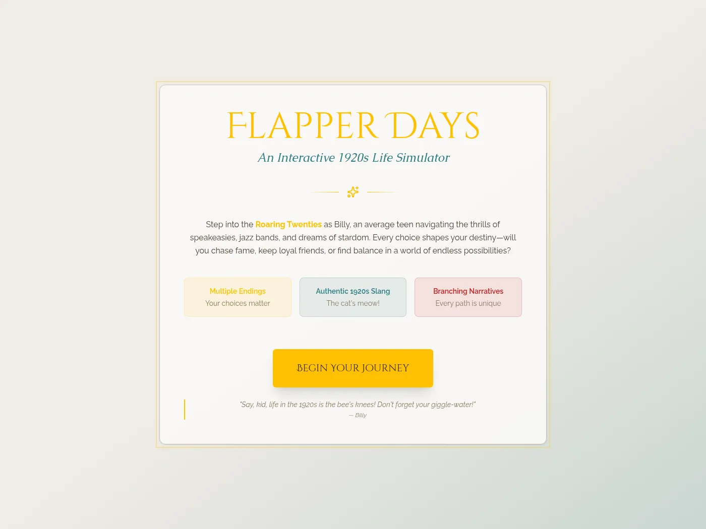 Flapper Days: An Interactive 1920s Life Simulator