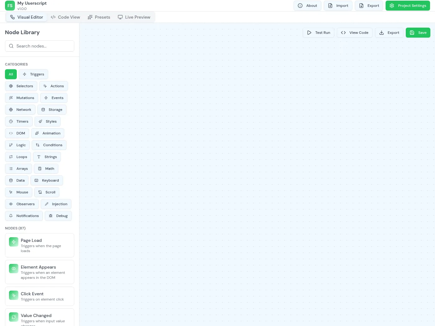 FlowScript: Visual Userscript Builder & Framework (Remix)