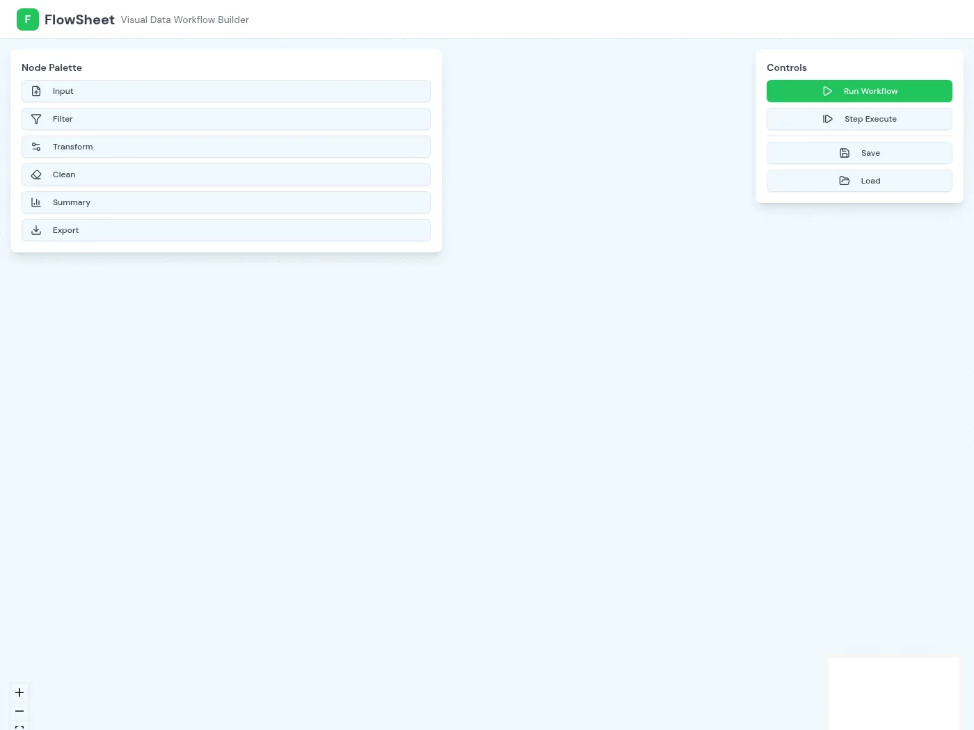 FlowSheet: Visual Data Workflow Builder for CSV, XLSX & Data Processing