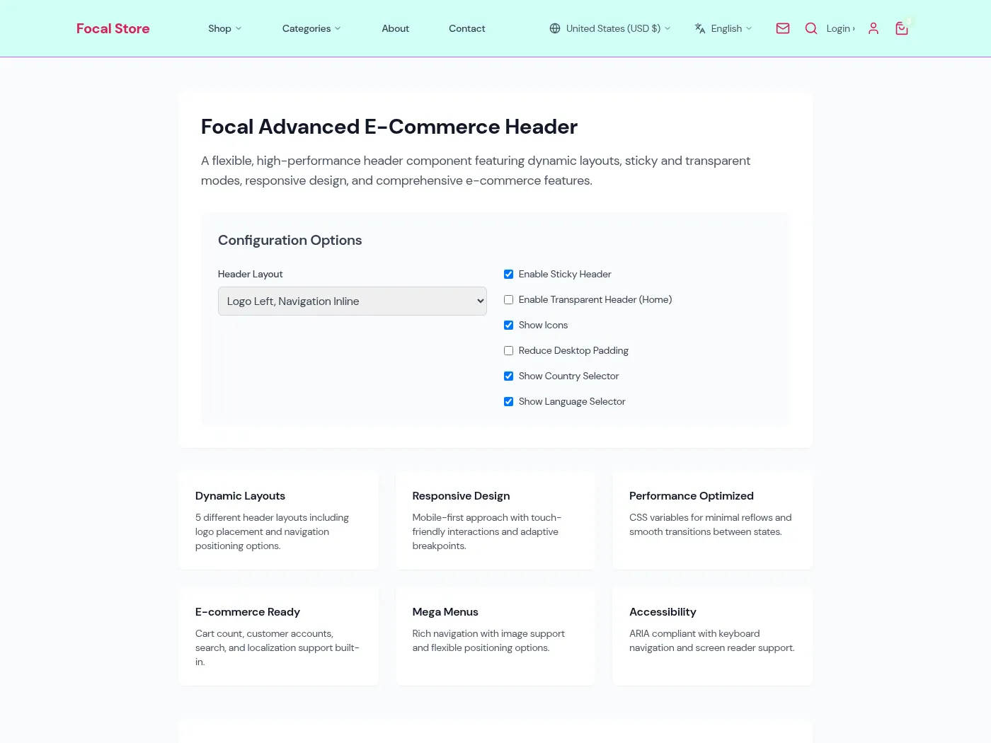 Focal Advanced E-Commerce Header Component