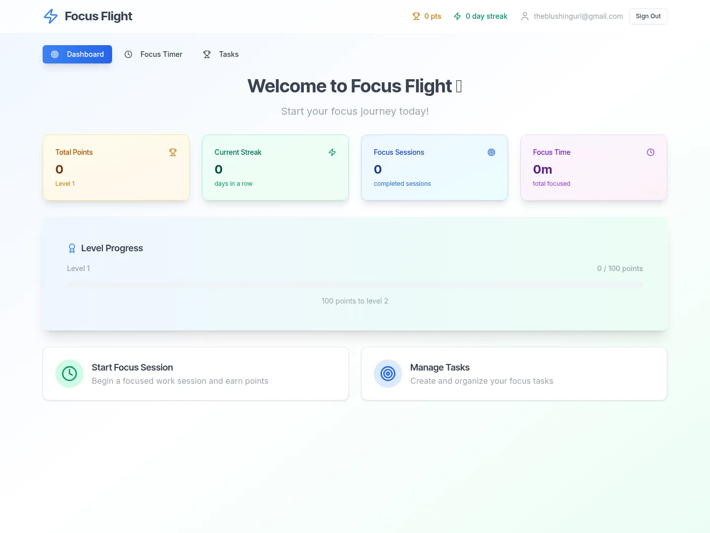 Focus Flight Productivity Web App