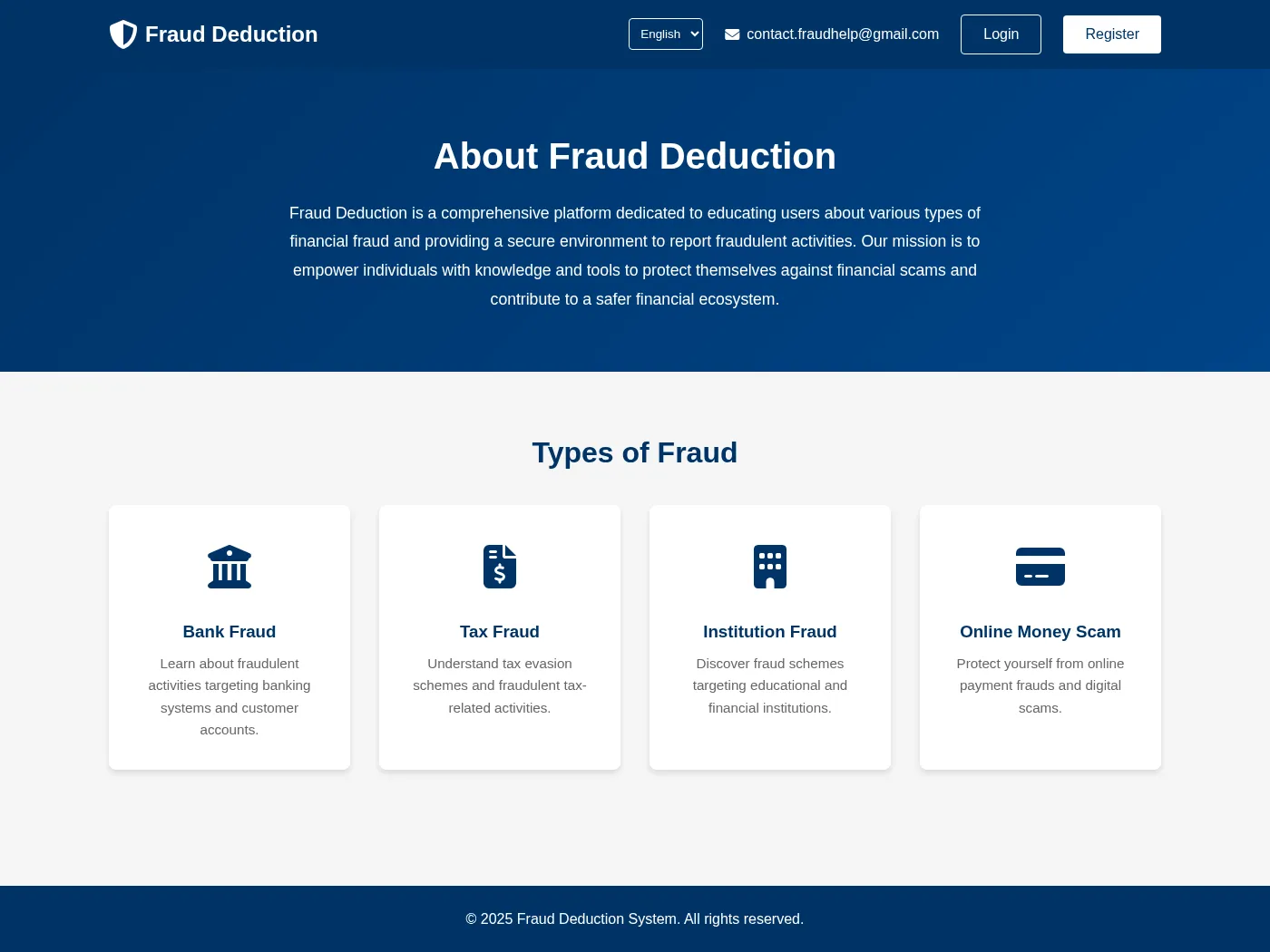 Fraud Deduction Web Platform – Learn, Report, and Fight Financial Fraud Online