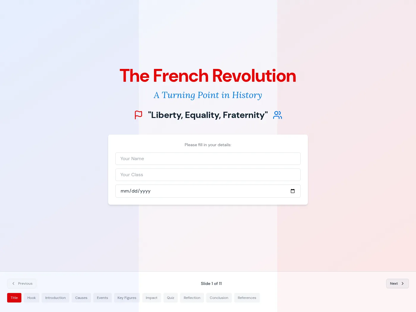 Interactive French Revolution Education Slide Deck for Grade 10 Social Science