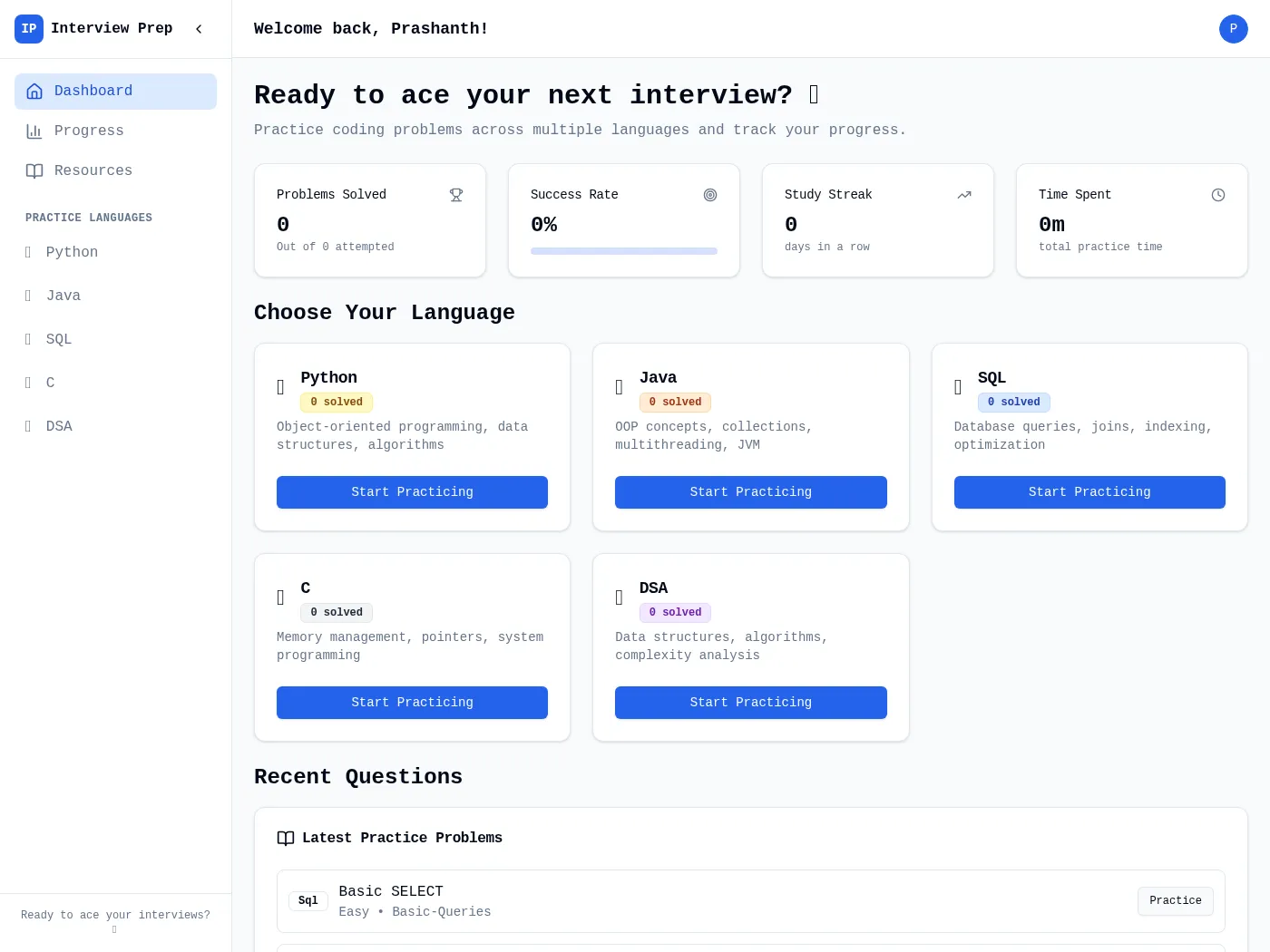 Fresher Interview Prep App with Python