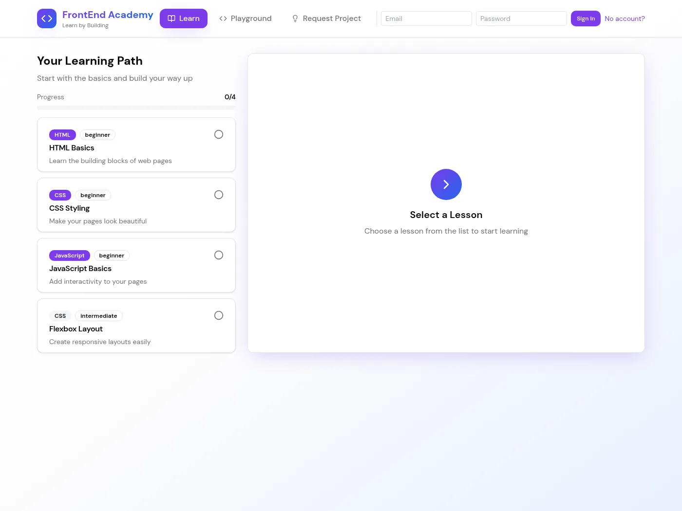 Interactive Front-End Development Learning Platform