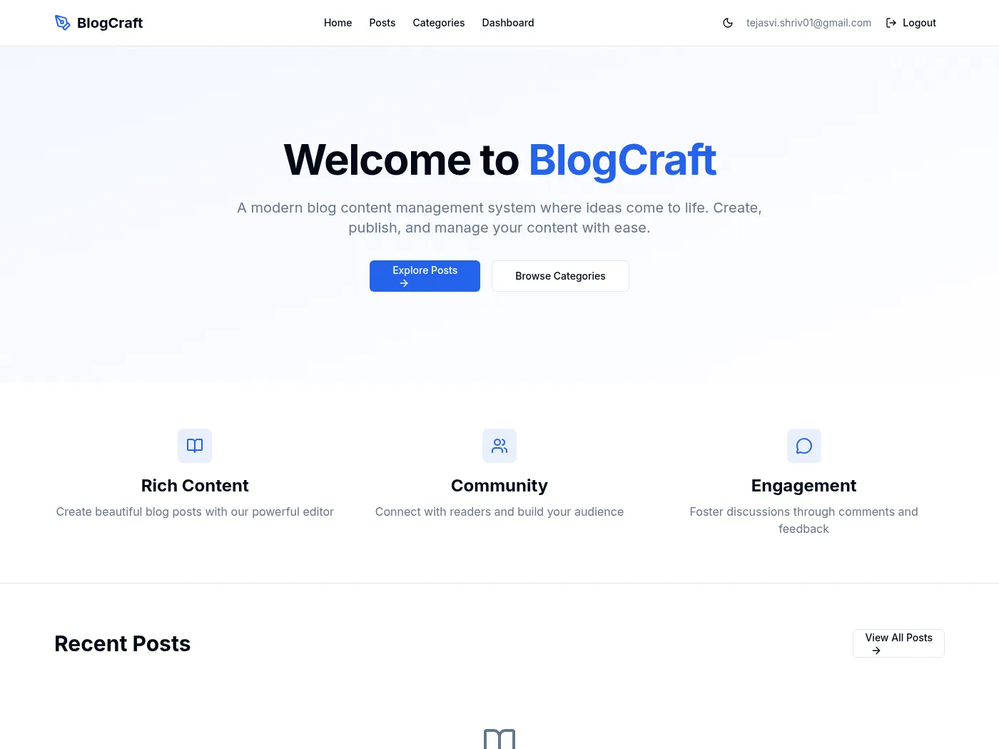 Full-Stack Blog Content Management System with User Auth & Comments