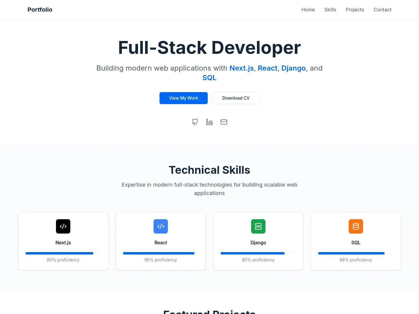 Full-Stack Developer Portfolio Showcasing Next.js, React, Django & SQL Expertise