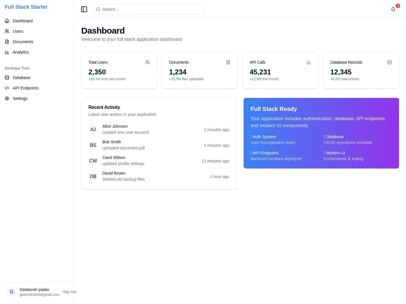 Full Stack Starter App with Backend