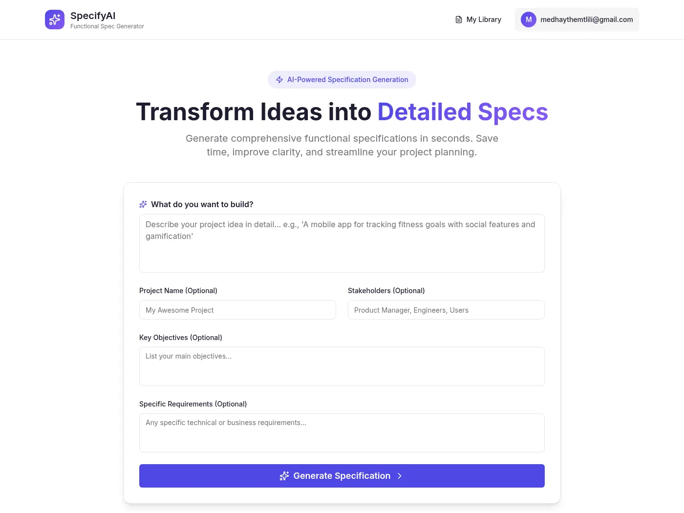 SpecifyAI: Functional Specification Generator