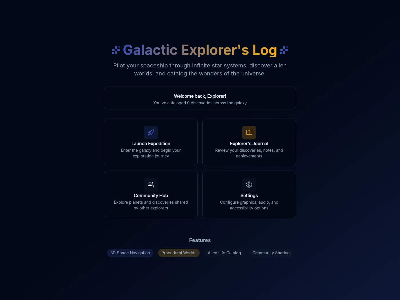 Galactic Explorer’s Log – 3D Web-Based Procedural Galaxy Adventure on Blink.new