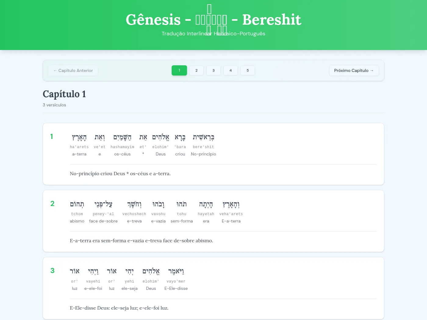 Gênesis Interlinear Hebraico-Português Visualizer