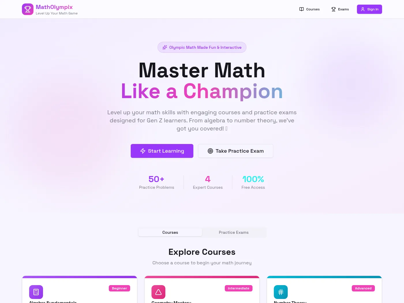 GenZ Olympic Math Courses & Exams App