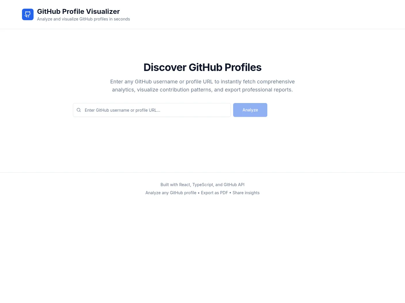 GitHub Profile Visualizer – Interactive Web Dashboard for In-Depth GitHub Profile Analytics