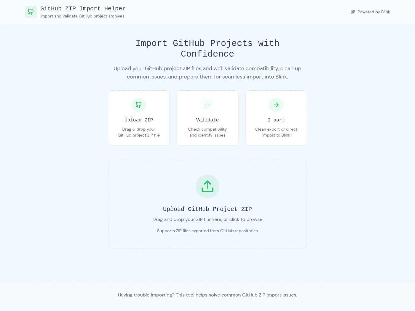 GitHub Project ZIP Import Helper