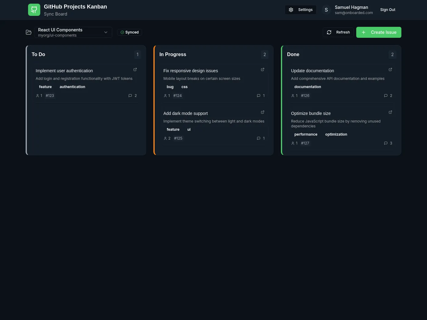 GitHub Projects Kanban Sync Board