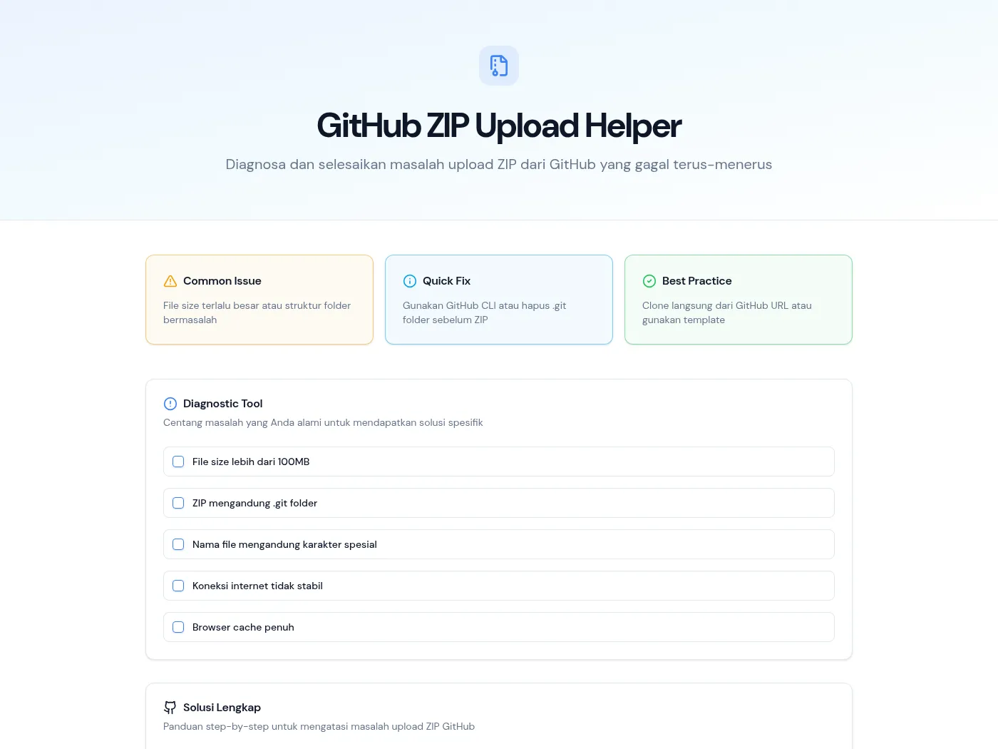 GitHub Zip Upload Error Helper