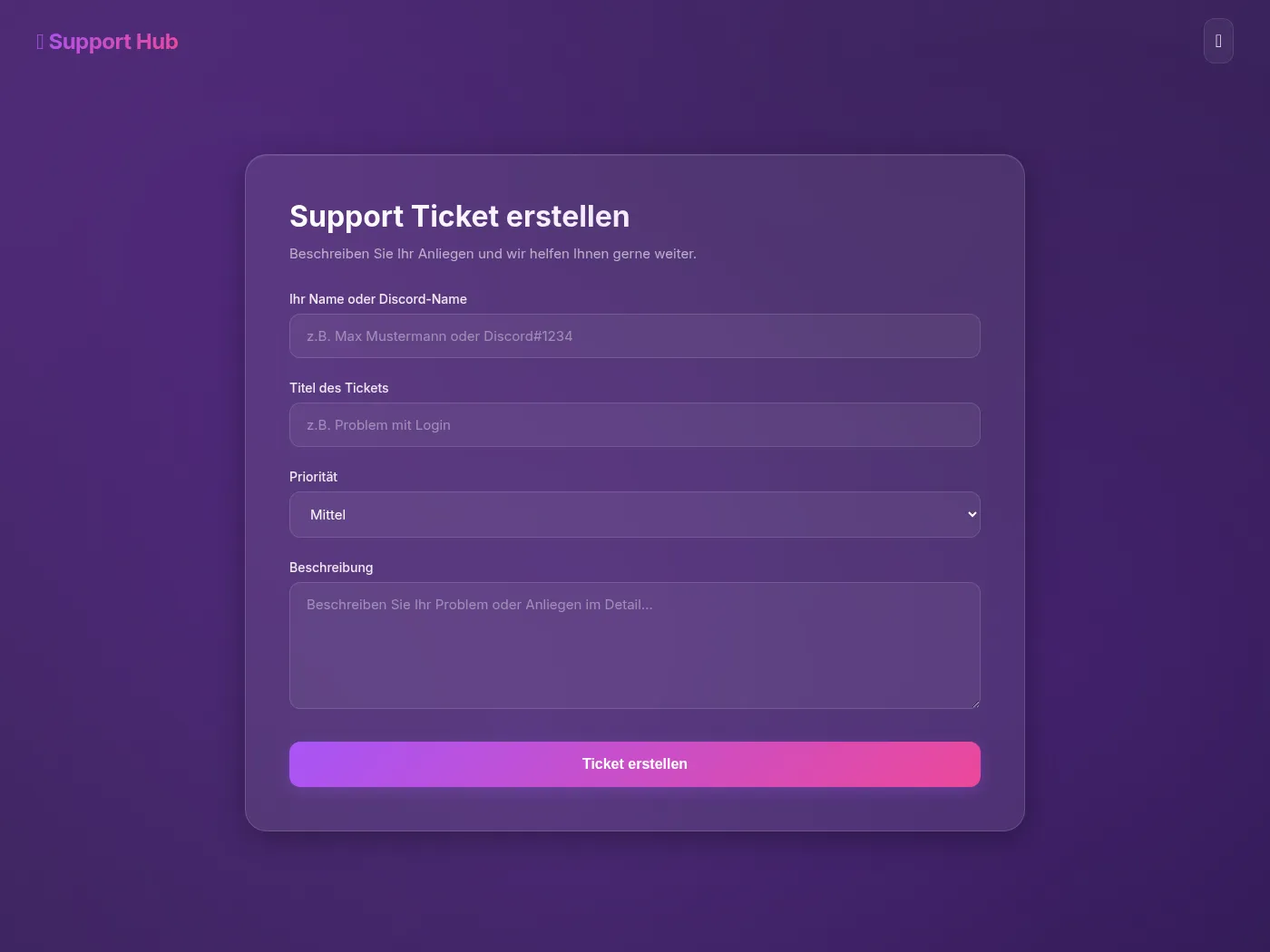 Glassmorphic Support Ticket Web App in a Single HTML File