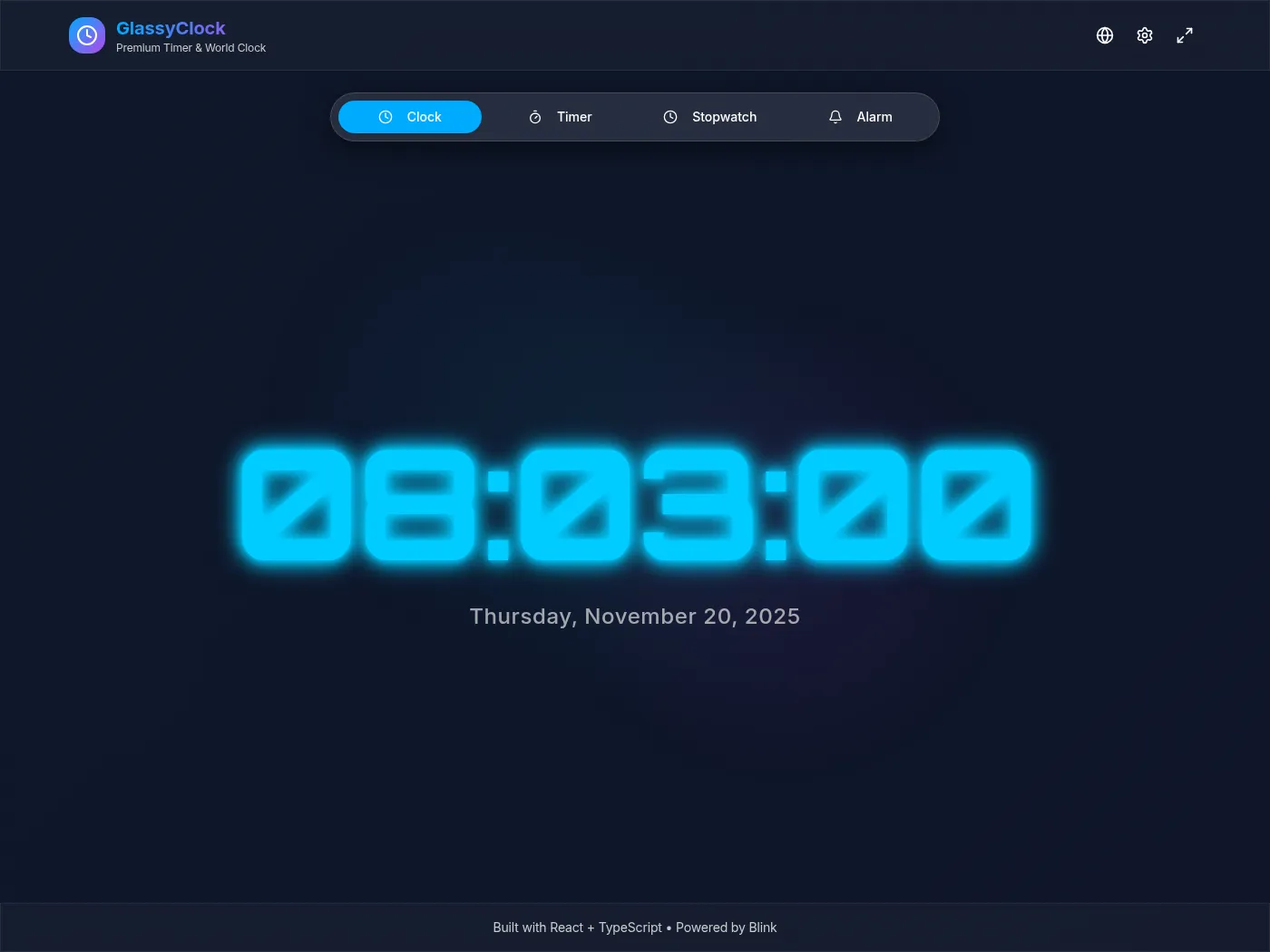 GlassyClock: Advanced Timer & World-Clock Web App
