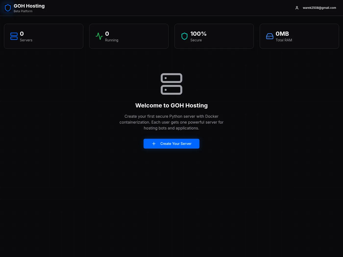 GOH Hosting Beta – Secure Python Bot Hosting Platform