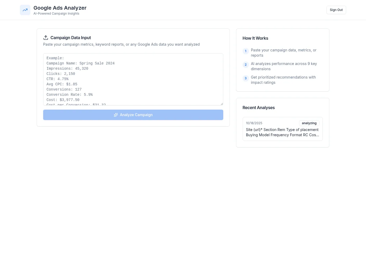Google Ads Campaign Analyzer & Optimization Assistant