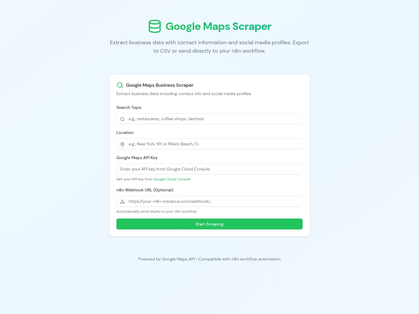 Google Maps Scraper & Social Contact Extractor with n8n Integration
