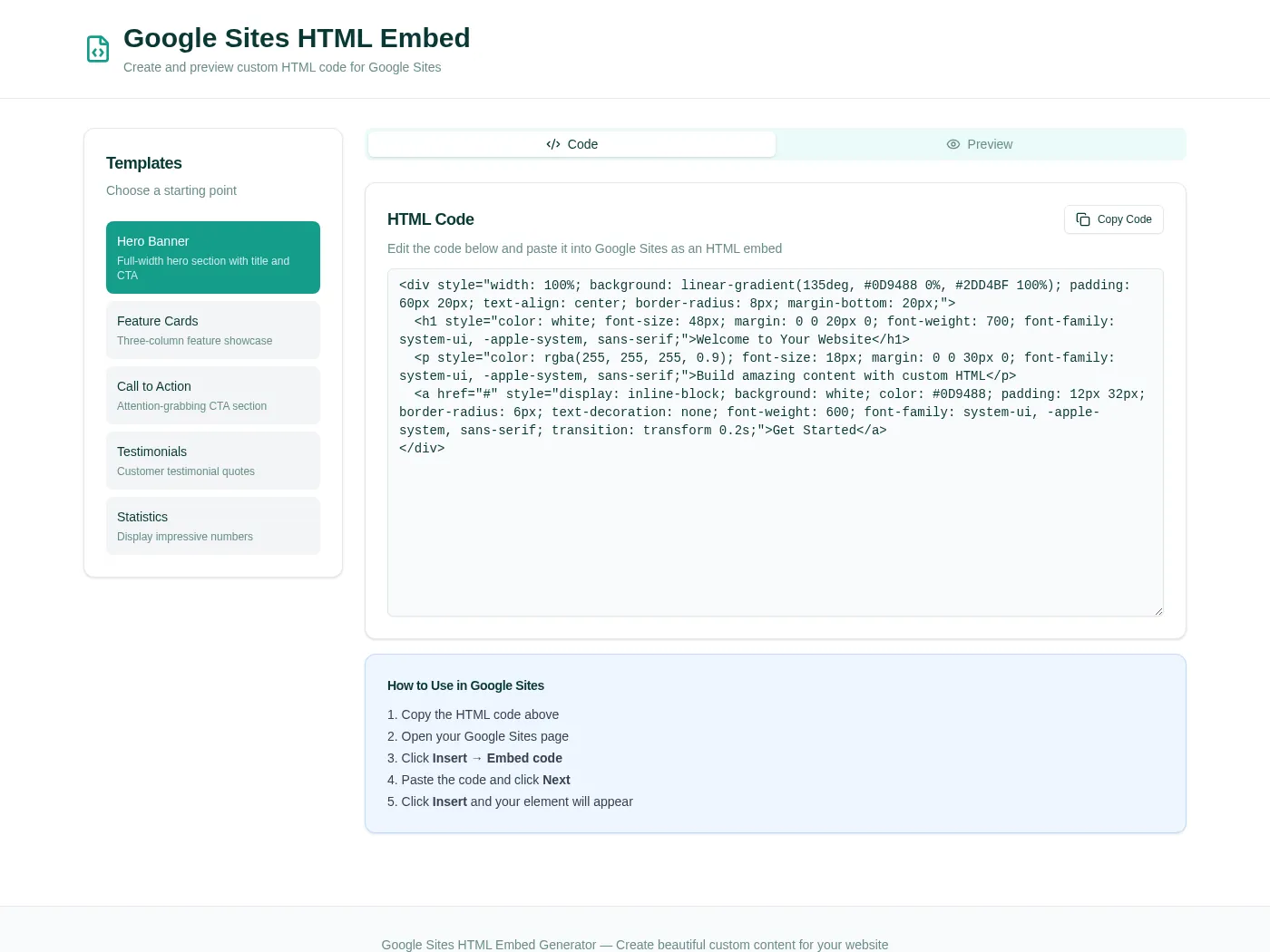 Google Sites HTML Embed