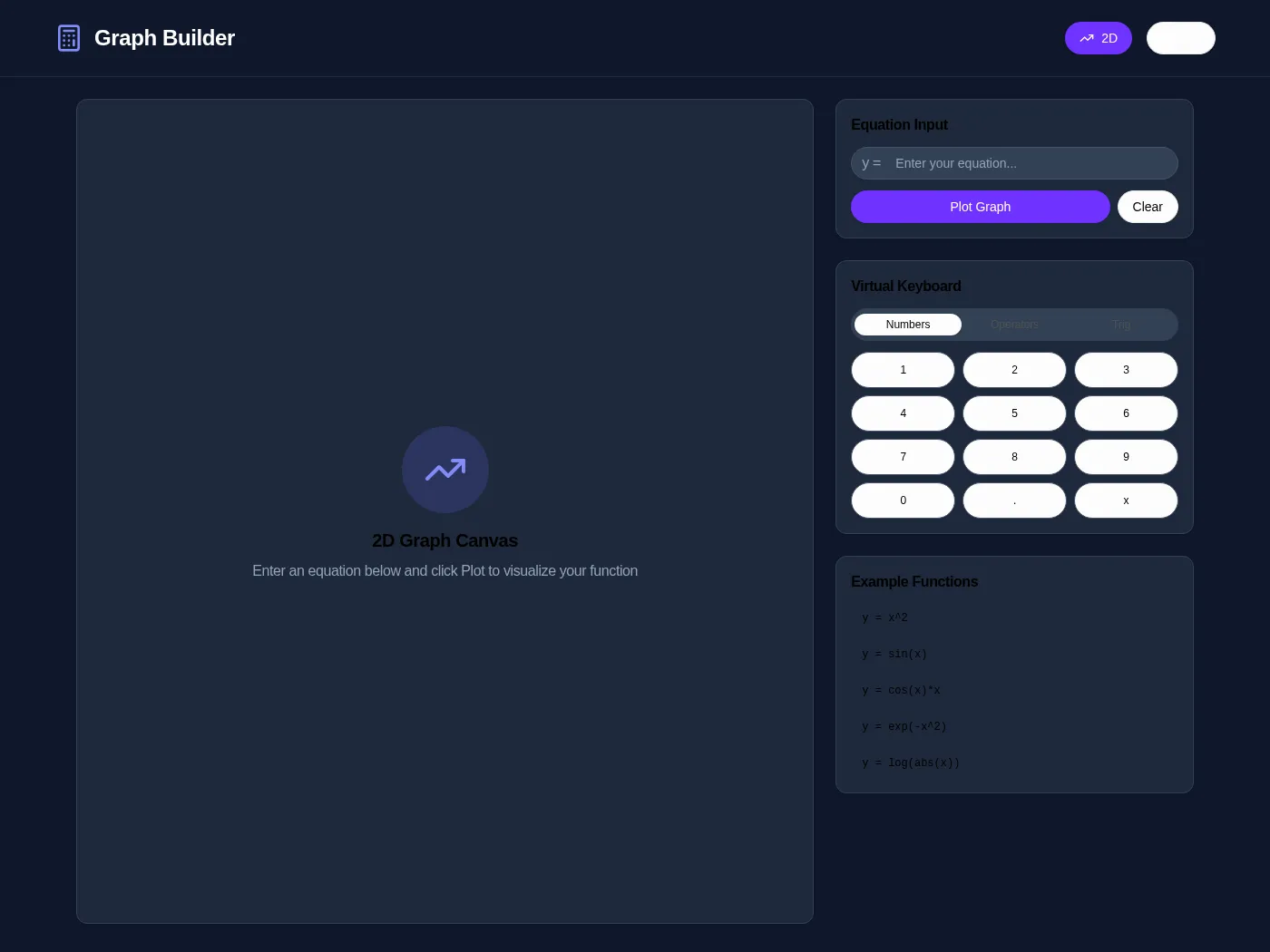 Graph Builder: Interactive 2D & 3D Equation Plotter with Virtual Keyboard