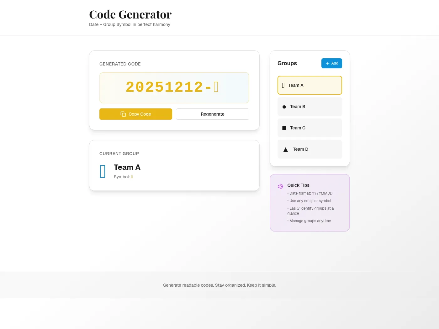 Group Symbol Date Code Generator