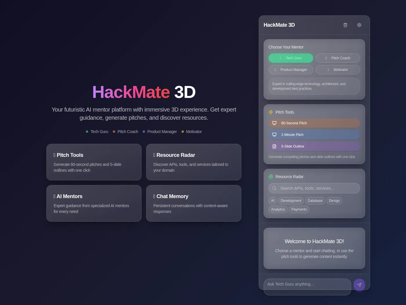 HackMate 3D: Futuristic AI Chatbot Platform