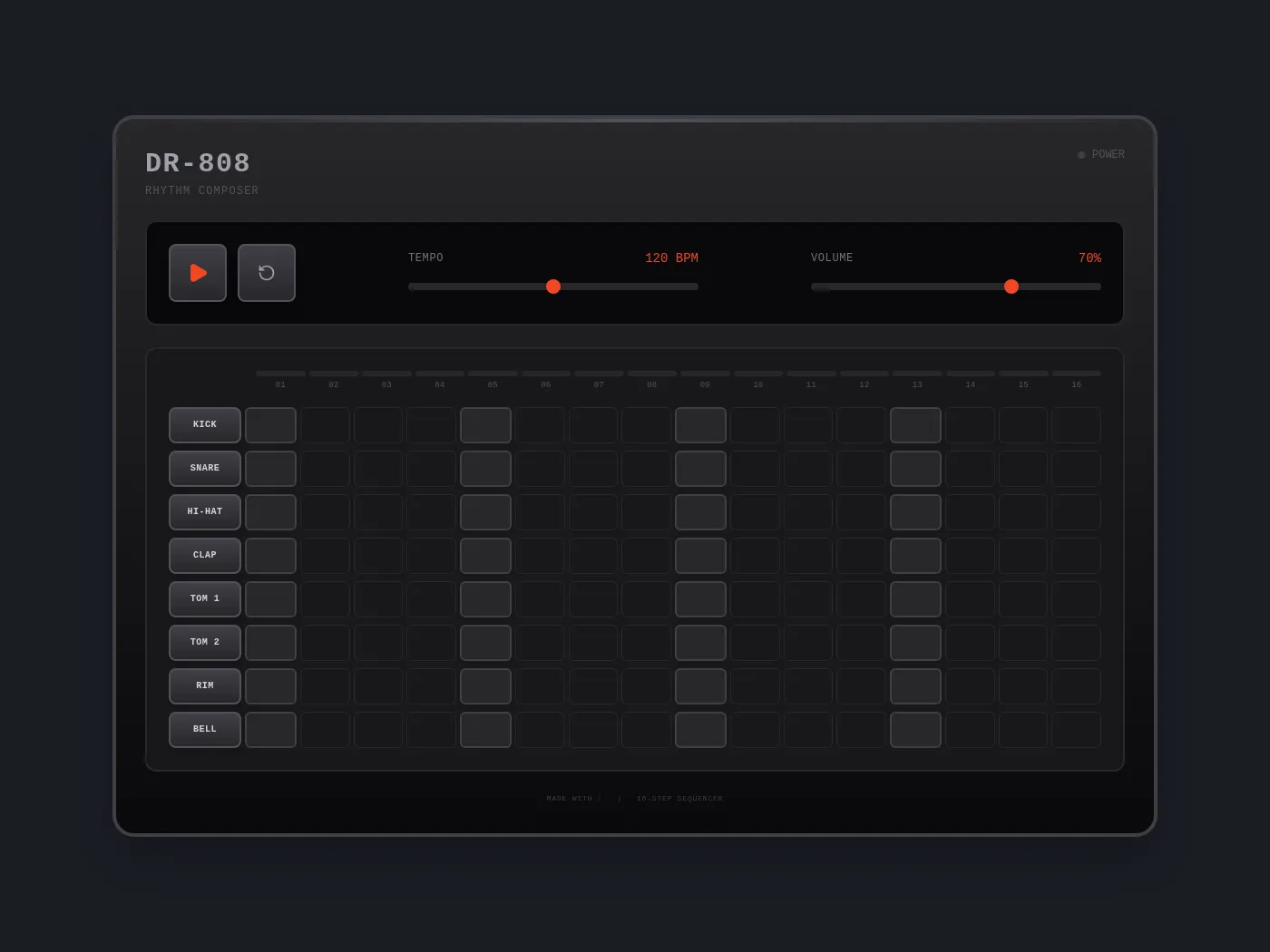 Hardware-Style Drum Machine Sequencer Web App